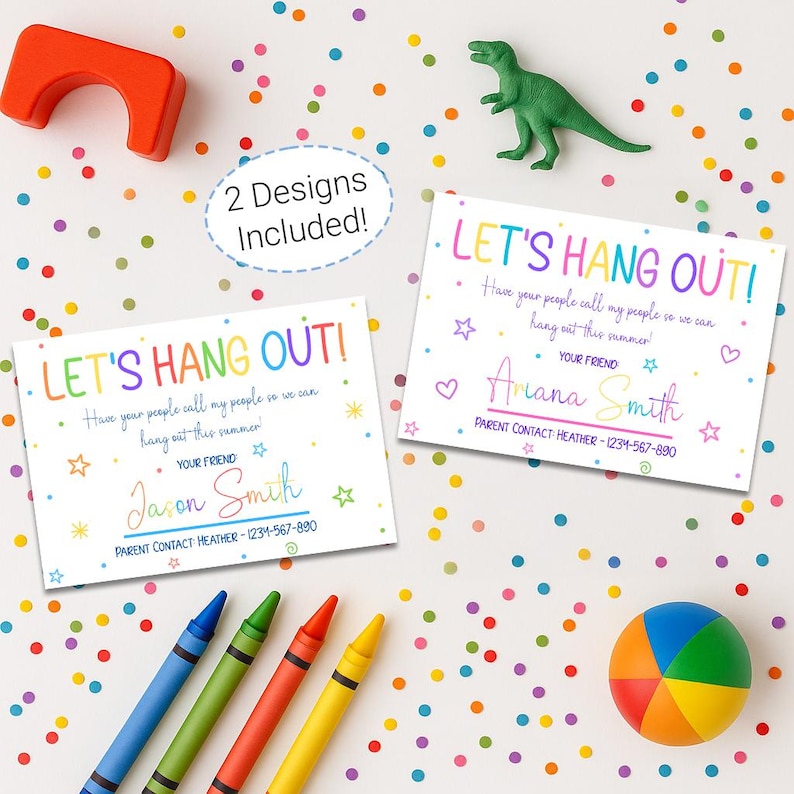 Editable Playdate Contact Cards Template, Kids Contact Card, End of ...