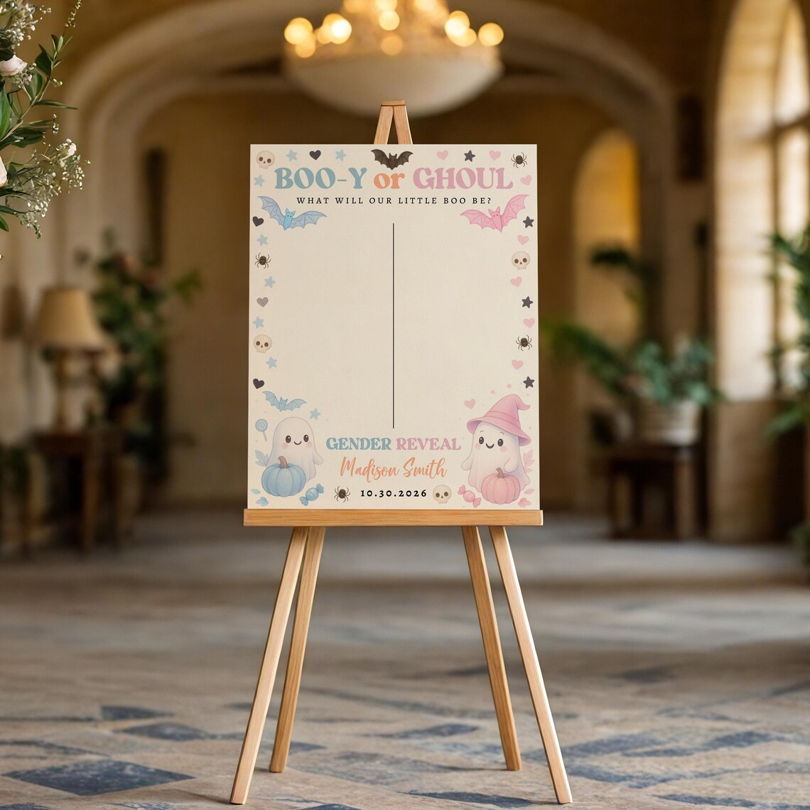 Editable Halloween Gender Reveal Voting Sign, Little Boo, Ghost Gender ...