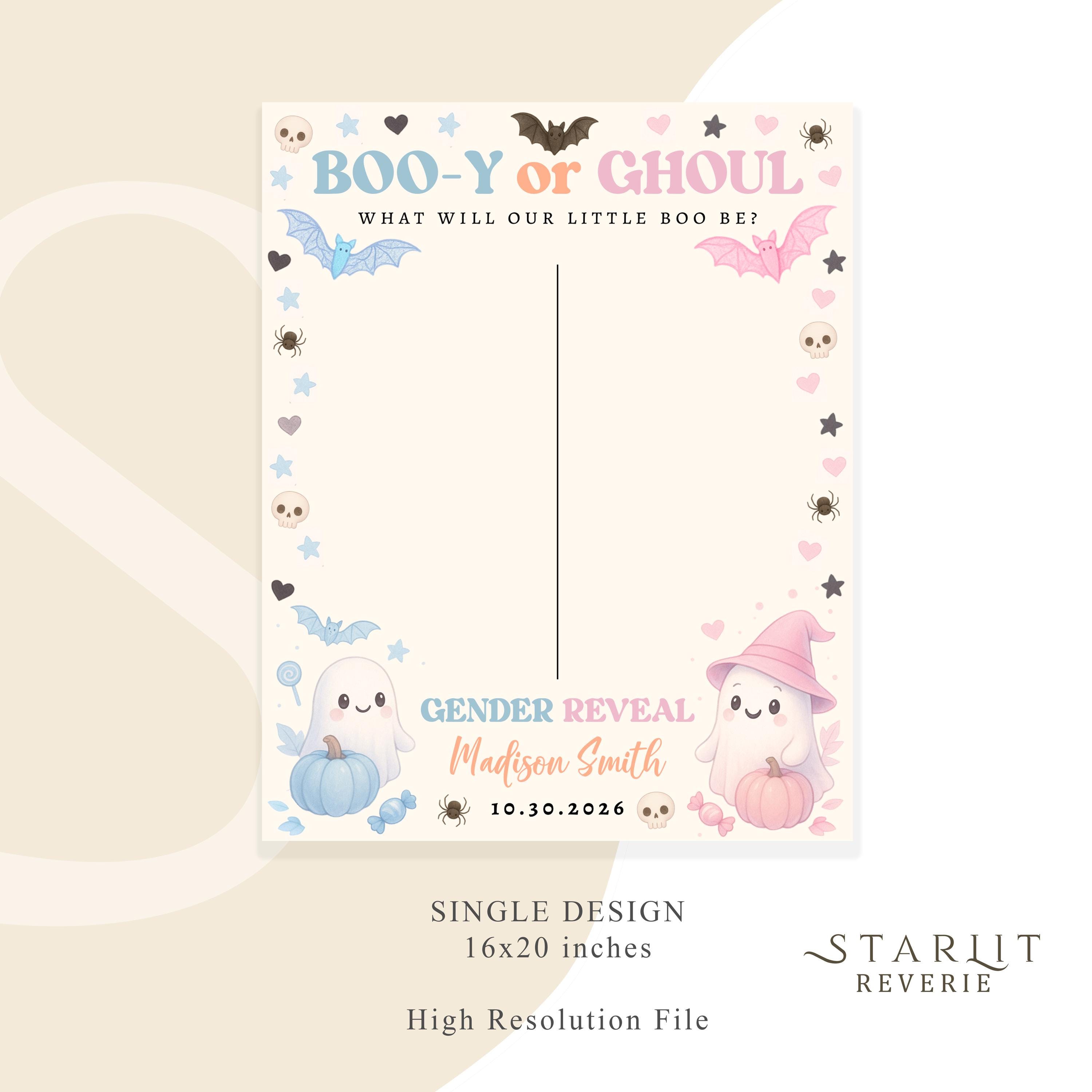 Editable Halloween Gender Reveal Voting Sign, Little Boo, Ghost Gender ...