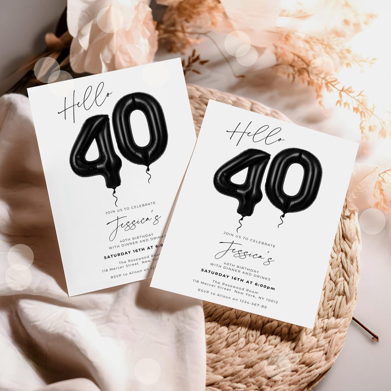 Editable Balloon 40th Birthday Invitation, Birthday Invite, 40th ...