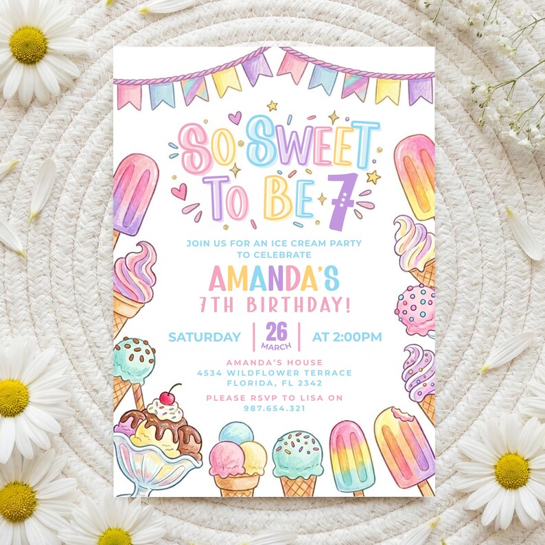Ice Cream Party Birthday Invitation Summer Party Invite so Sweet to Be ...