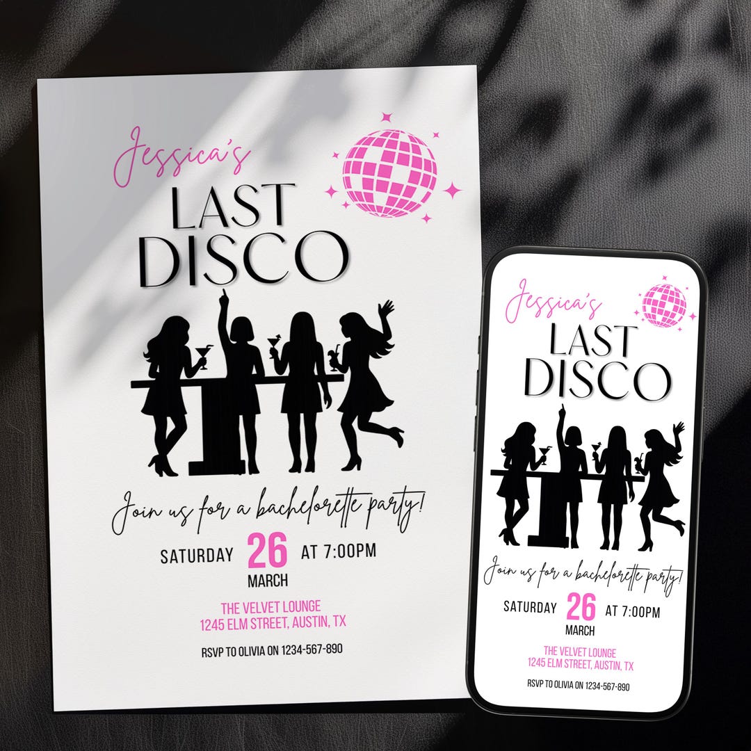 Editable Last Disco Bachelorette Invite Template, Printable Hens Party ...