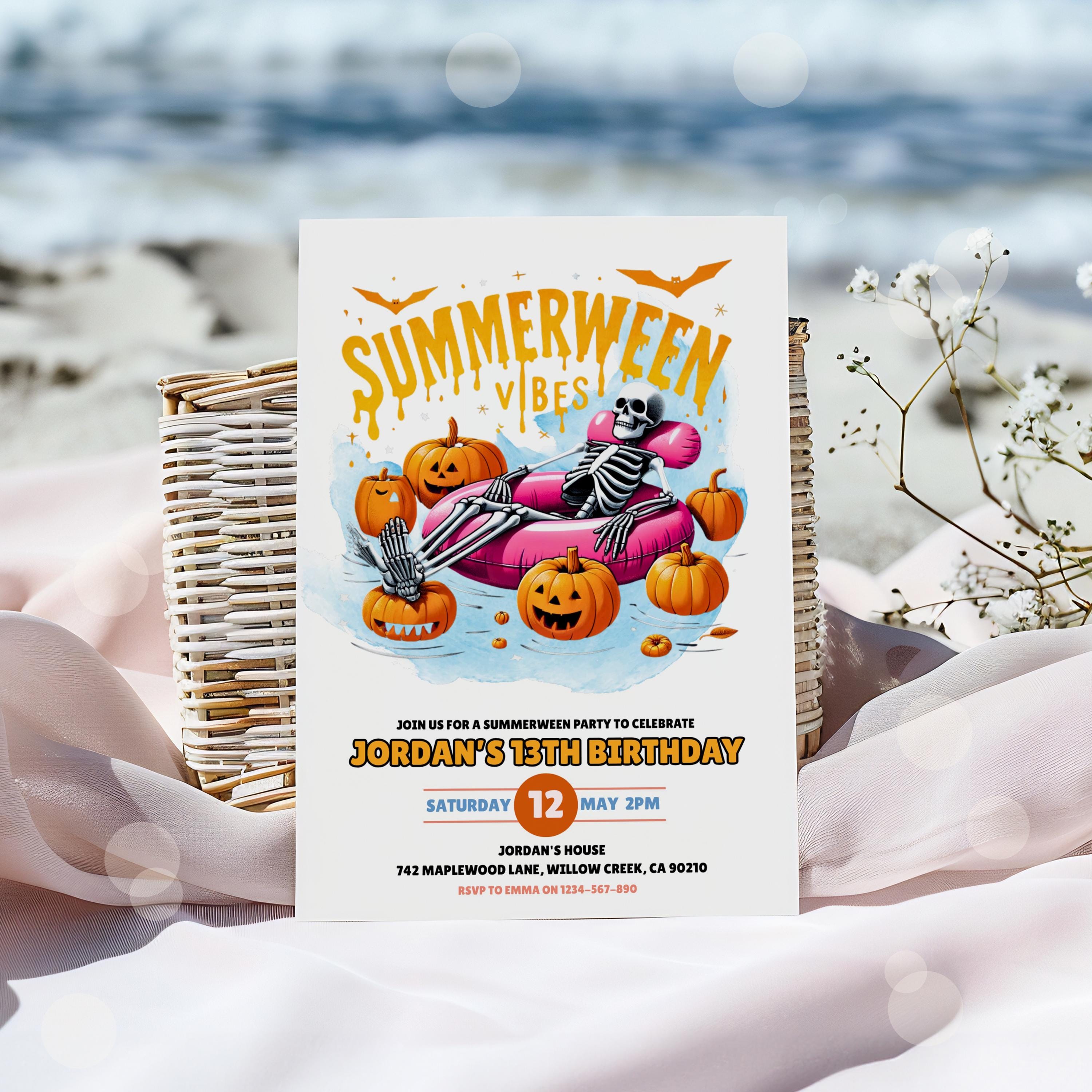 Editable Summerween Birthday Party Invitation, Summer Halloween ...
