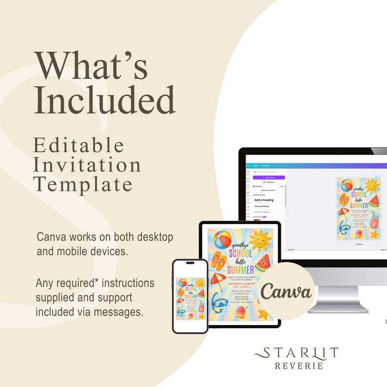 Goodbye School Hello Summer Pool Party Invitation Editable Kids ...