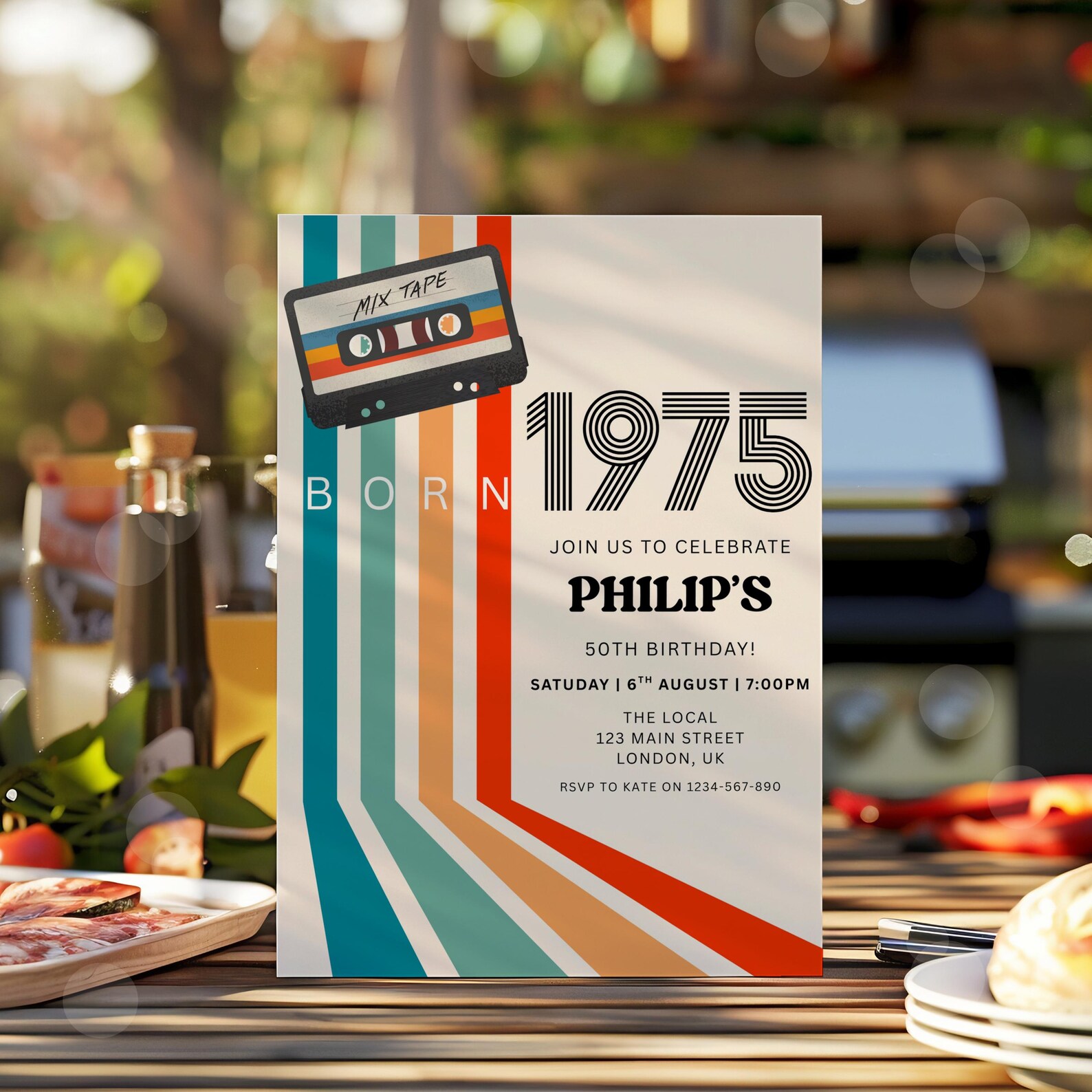 Editable Retro Template, Retro 1975, Birth Year Party Invite, Cassette ...