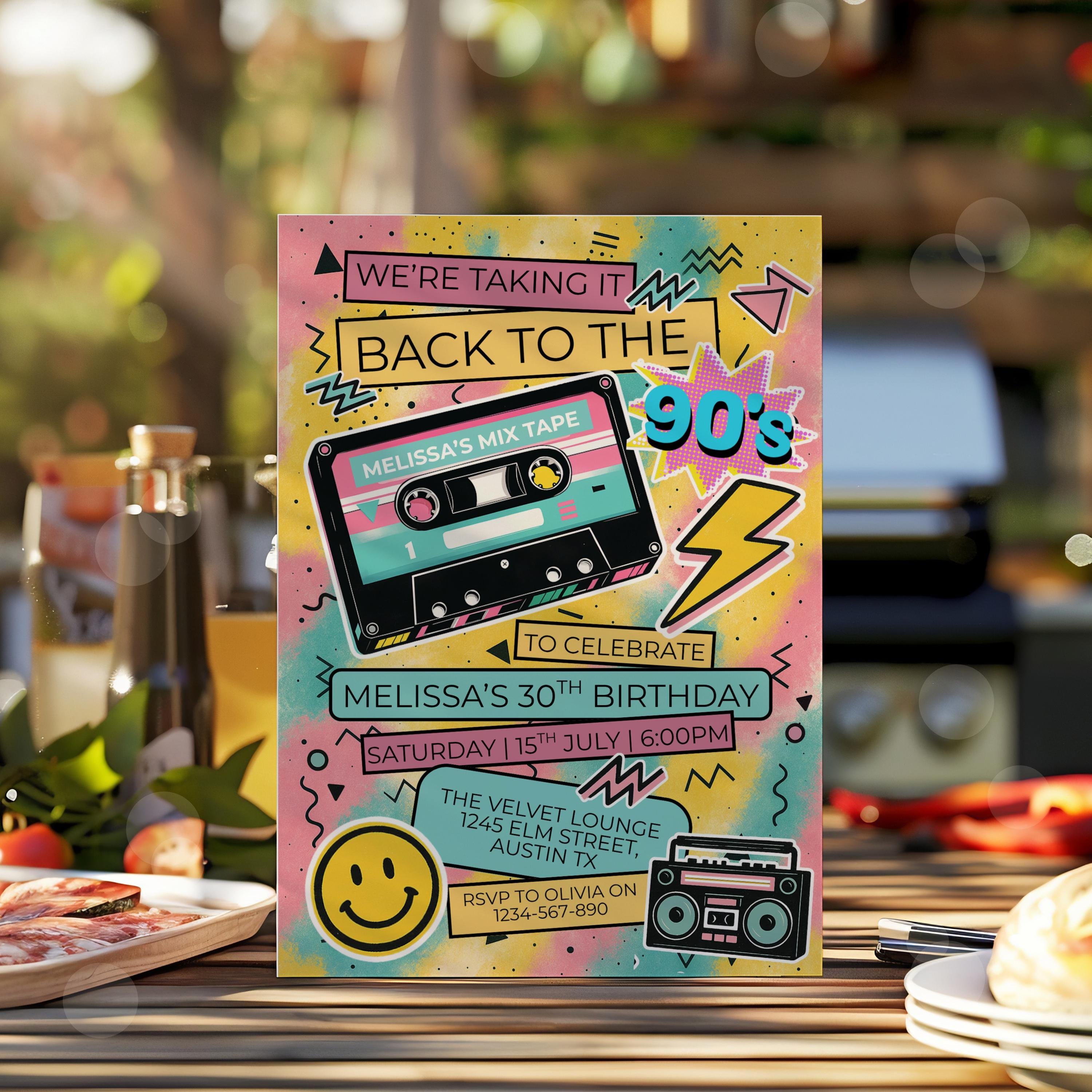 Editable 90s Party Invitation, Back to the 90s, Throwback Party, House ...