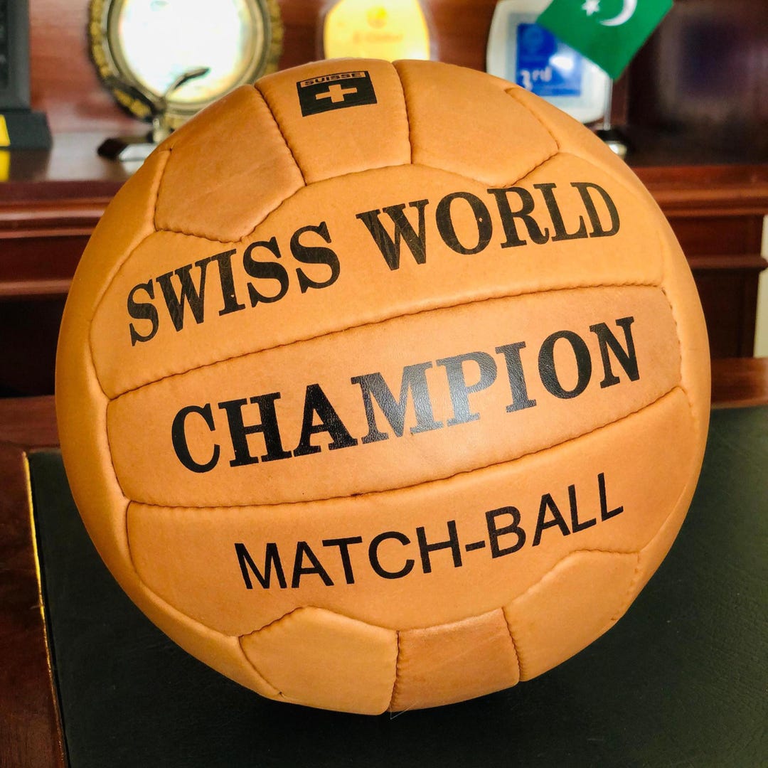 SWISS WORLD CHAMPION Match-ball 1954 Vintage Brown Leather Soccer ...