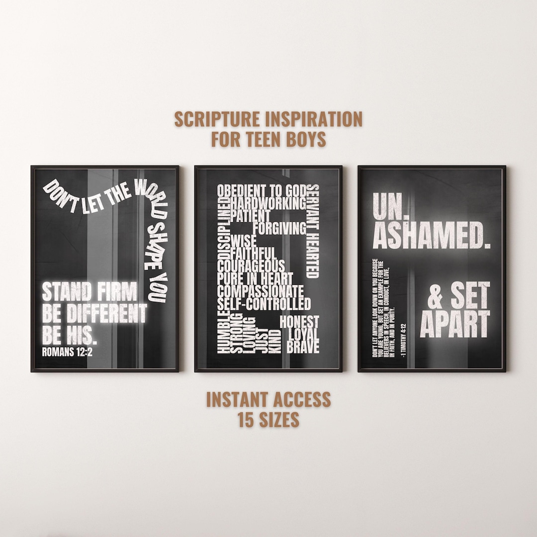 Black White Teen Boy Room Scripture Art College Guy Dorm Religious Wall ...