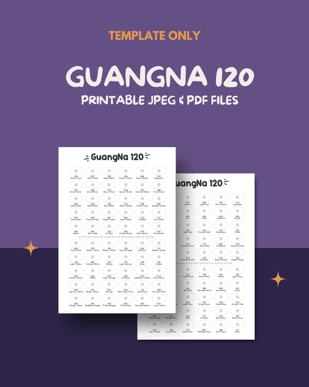Guangna 120 Color Chart – Printable JPEG & PDF Files - Etsy