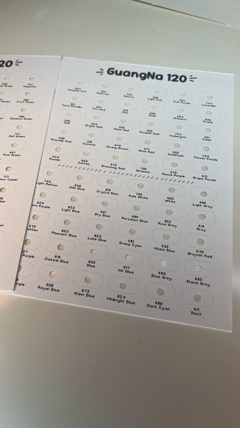 Guangna 120 Color Chart – Printable JPEG & PDF Files - Etsy Australia