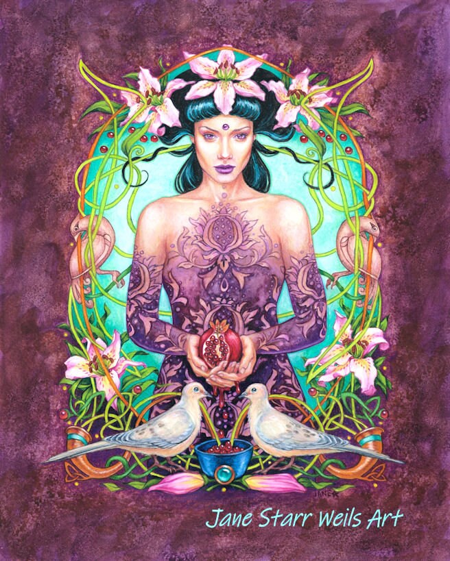 Pomegranate and Doves by Jane Starr Weils - Etsy