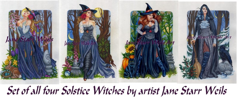 Set of All Four Solstice Witches Prints by Artist Jane Starr Weils - Etsy