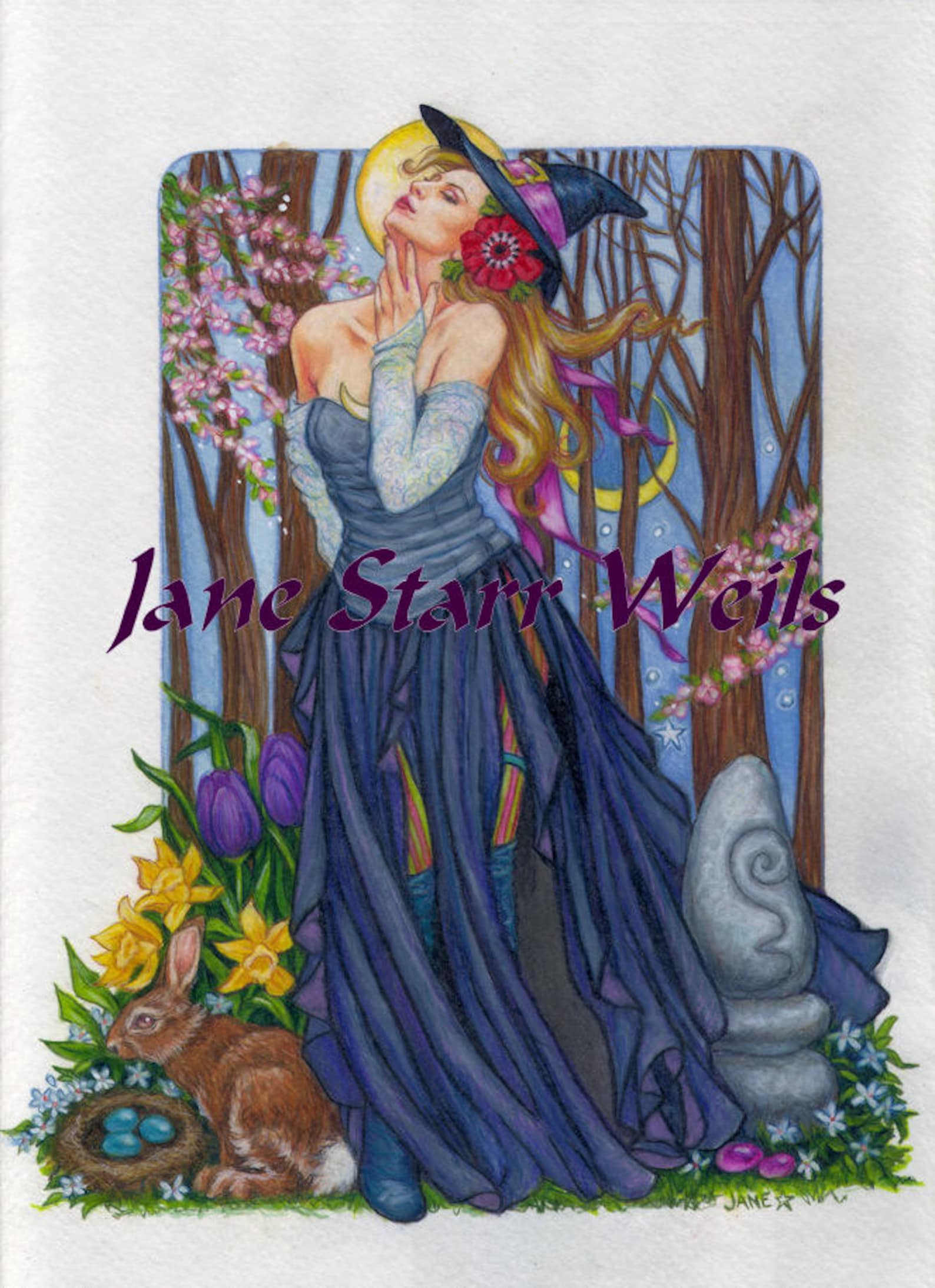 Spring Solstice Witch by Artist Jane Starr Weils - Etsy