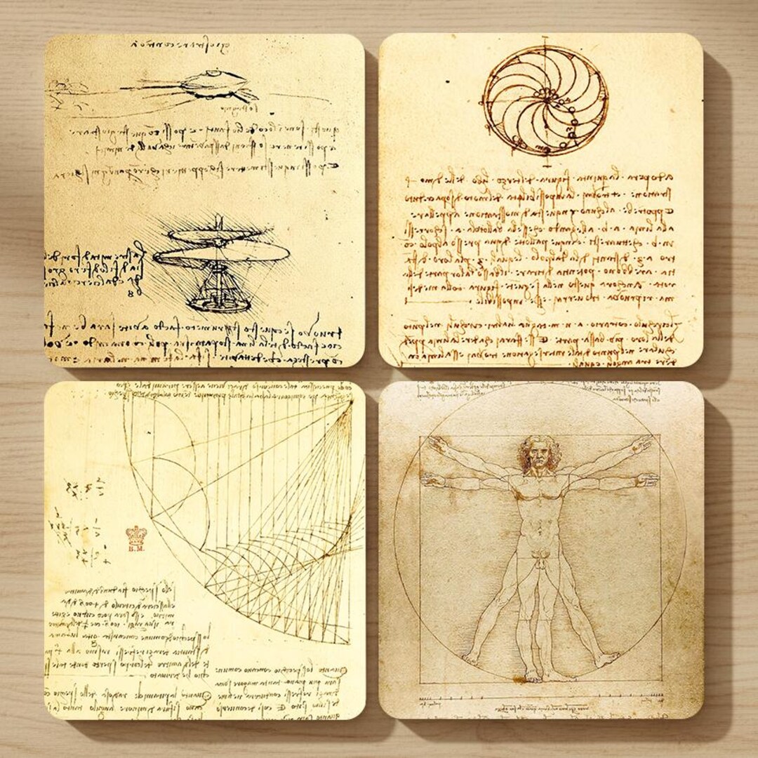Codex Obscura · Leonardo Da Vinci Notebook Coasters, Set of 4 - Etsy