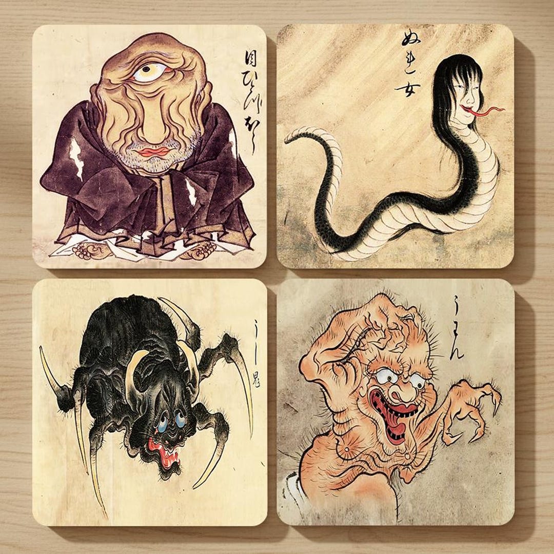 Yokai I · Creepy Japanese Demon Mythology Coasters, Set of 4 - Etsy
