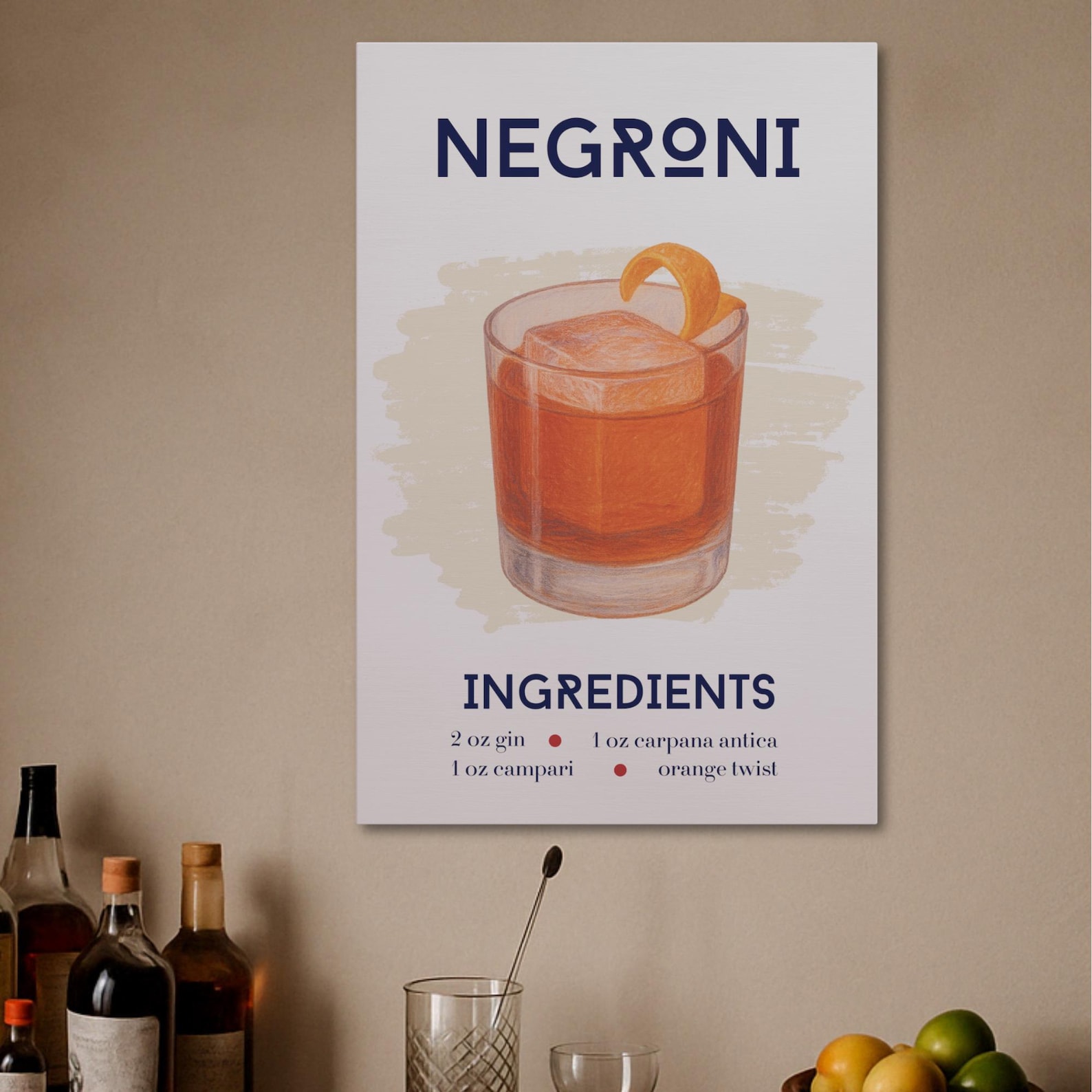 Negroni Cocktail Canvas Print, Home Bar Art, Signature Drink Sign - Etsy