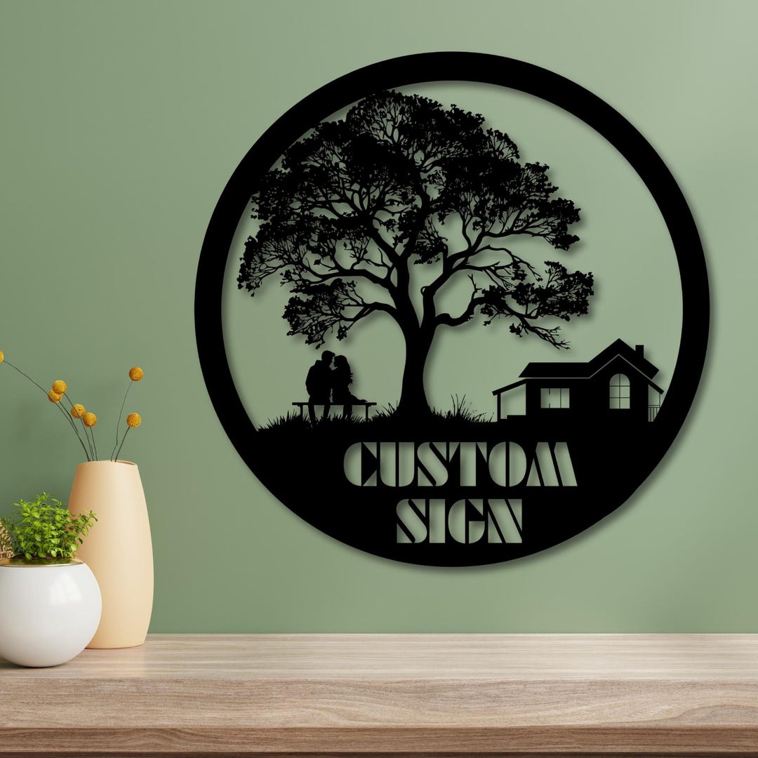 Custom Tree and House Metal Sign, Personalized Family Name Wall Art - Etsy
