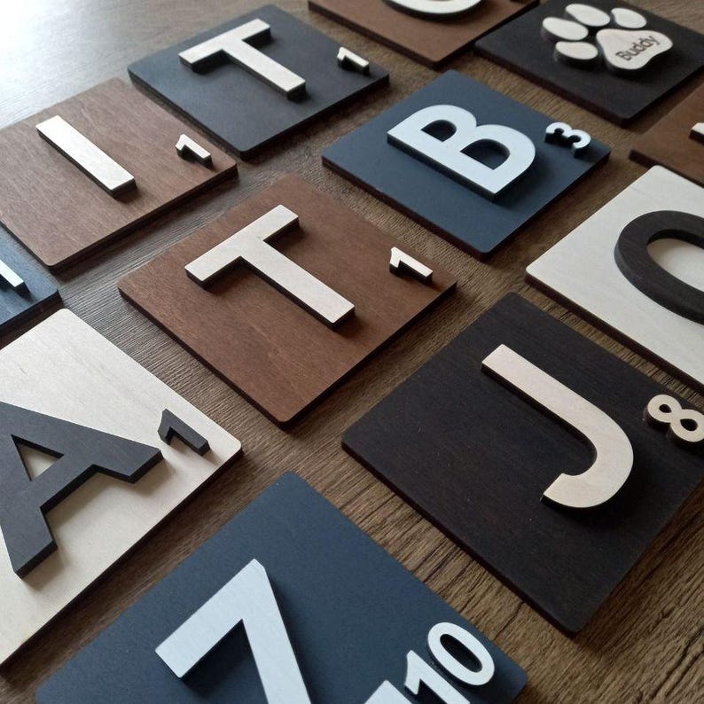 Large Scrabble Tiles Wall Art 5x5 – Personalized Name Wall Art, Rustic ...