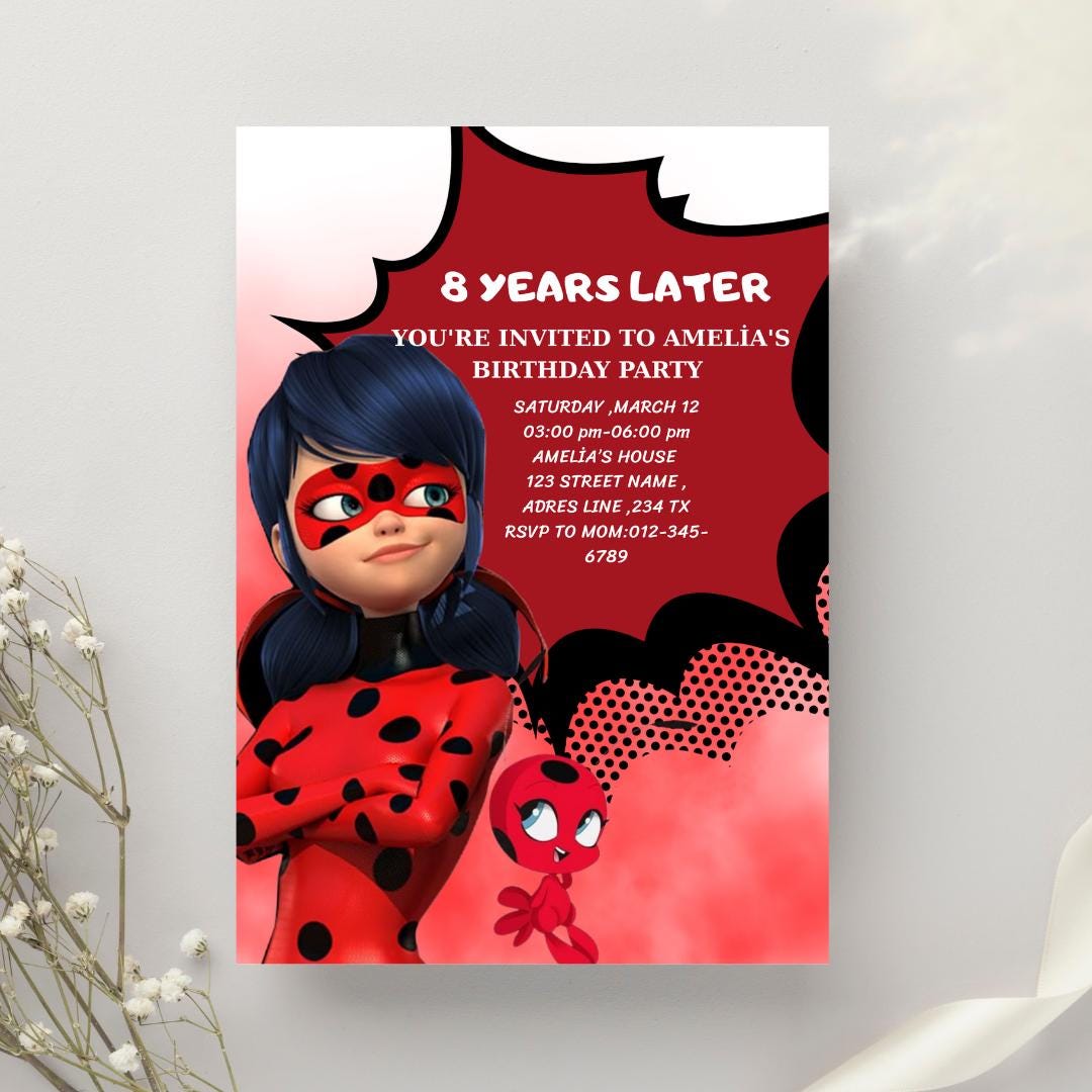 Editable Miraculous Ladybug Birthday Invitation | Digital Ladybug Party ...