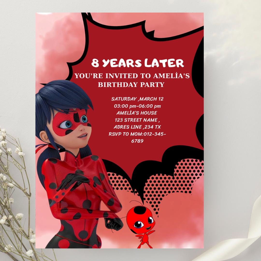Editable MIRACULOUS LADYBUG Birthday Invitation Printable Digital Kids ...