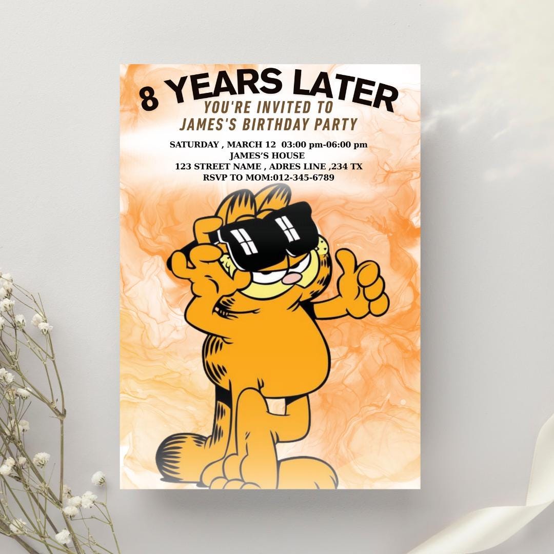 Editable Garfield Birthday Invitation – Digital Download, Funny Cat ...