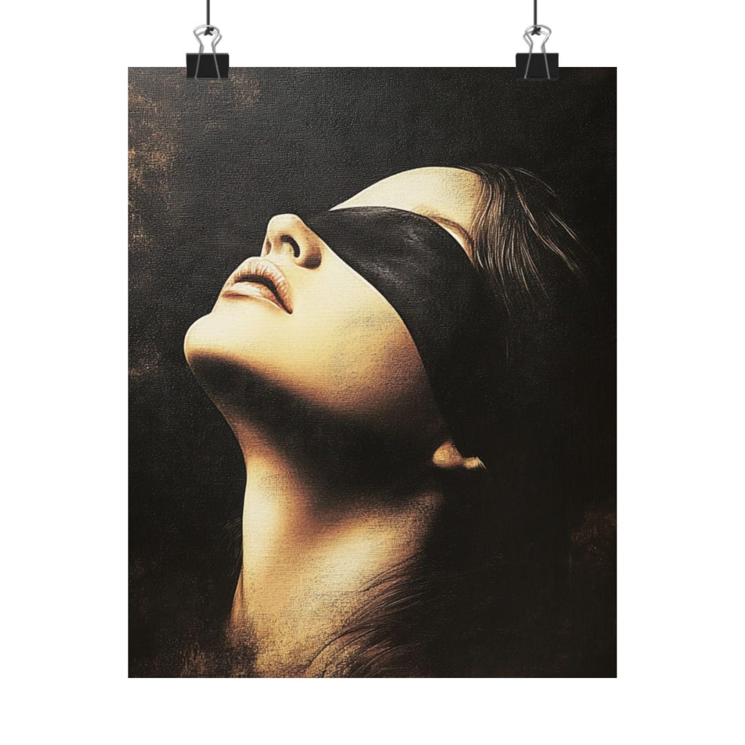 Woman in Blindfold Elegant Matte Vertical Posters, Modern Wall Art ...