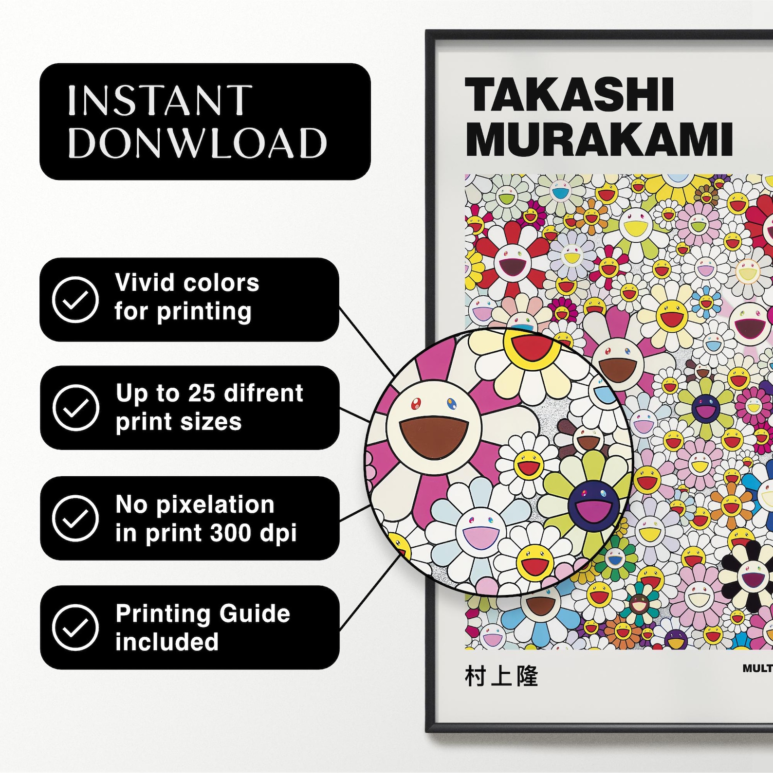 Takashi Murakami Print Set of 3 – Colorful Flower Pattern Posters ...