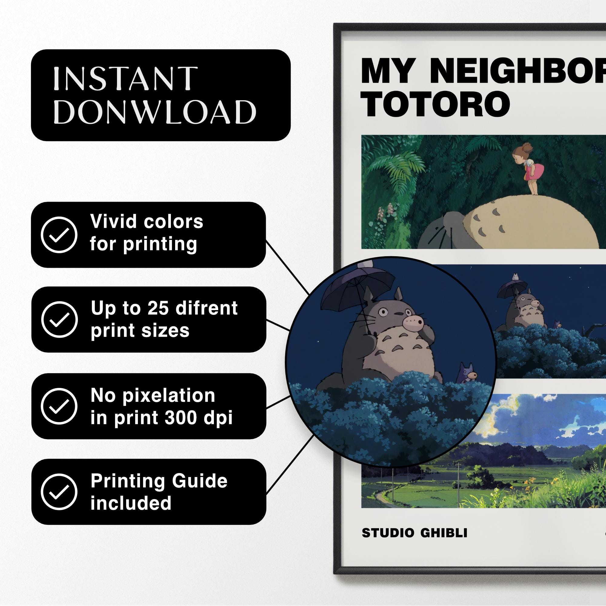 Totoro Poster Set of 3 Scenes From the Studio Ghibli Movie in 25 Sizes ...