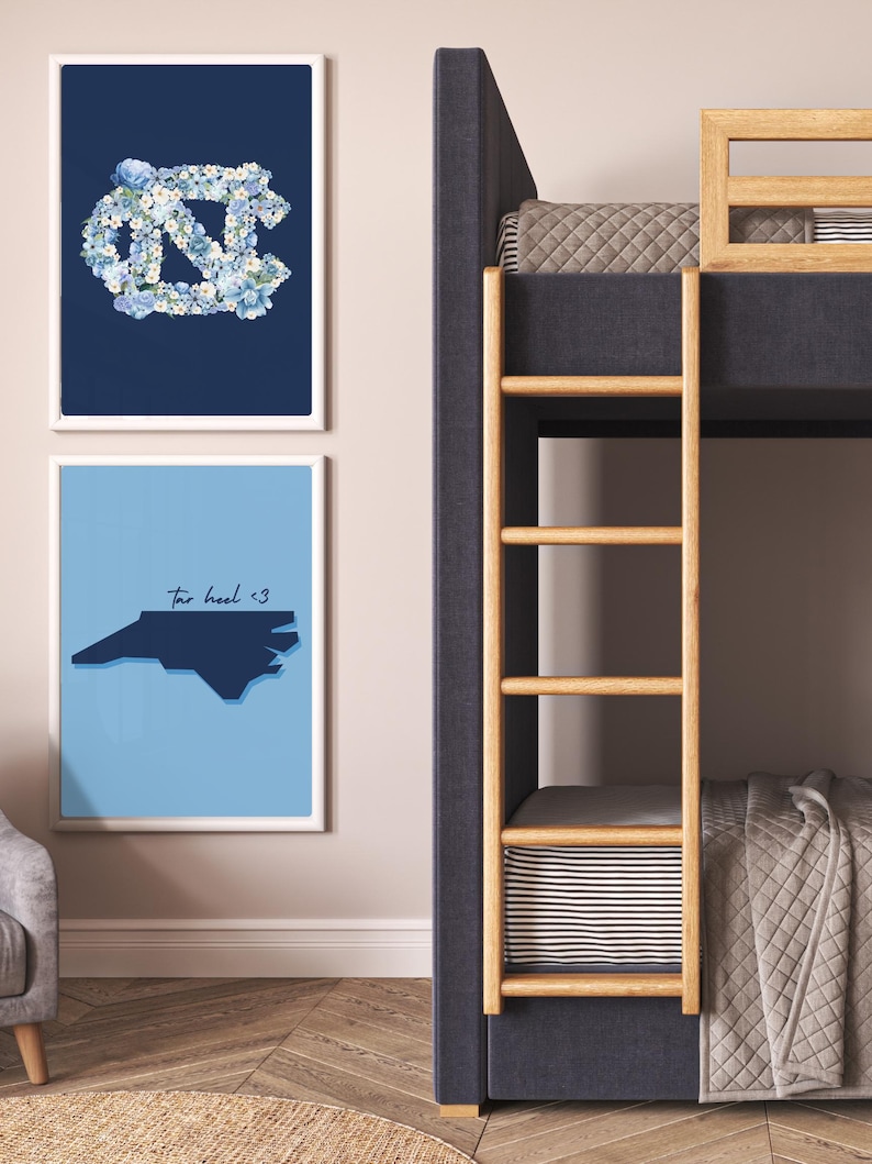 UNC Wall Art Set | Chapel Hill Aesthetic Decor for Dorms | Tar Heels ...