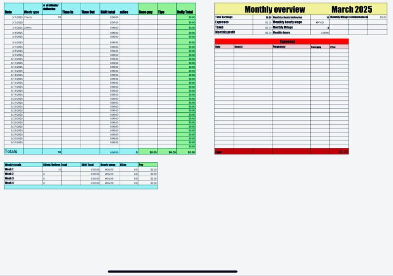 1099 Monthly Money Tracker. UBER/LYFT/DOORDASH - Etsy