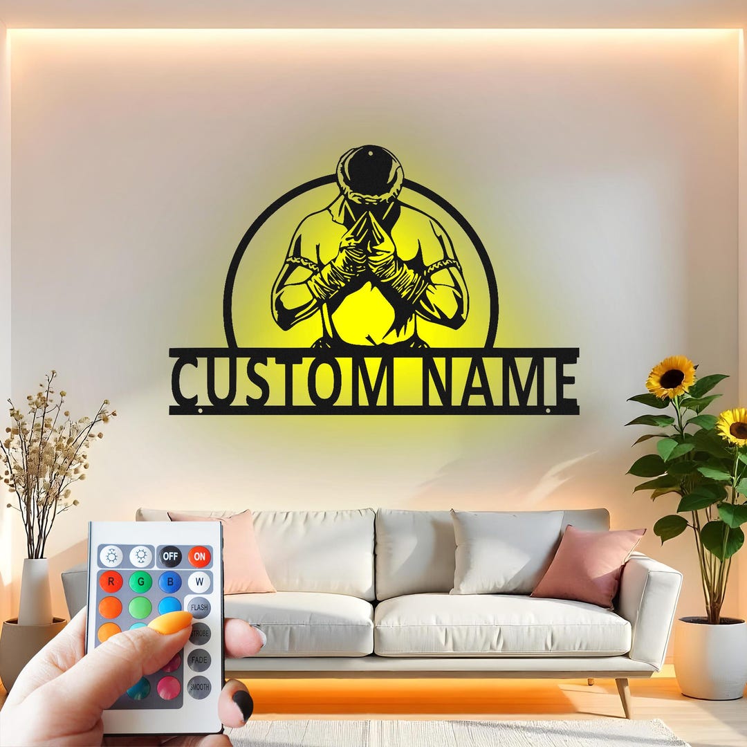 Custom Boxer Metal Wall Art With Led Light , Personalized Boxing Gift ...