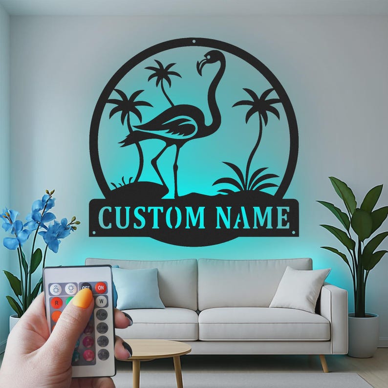 Custom Flamingo LED Sign | Personalized Metal Wall Art | Tropical Beach ...