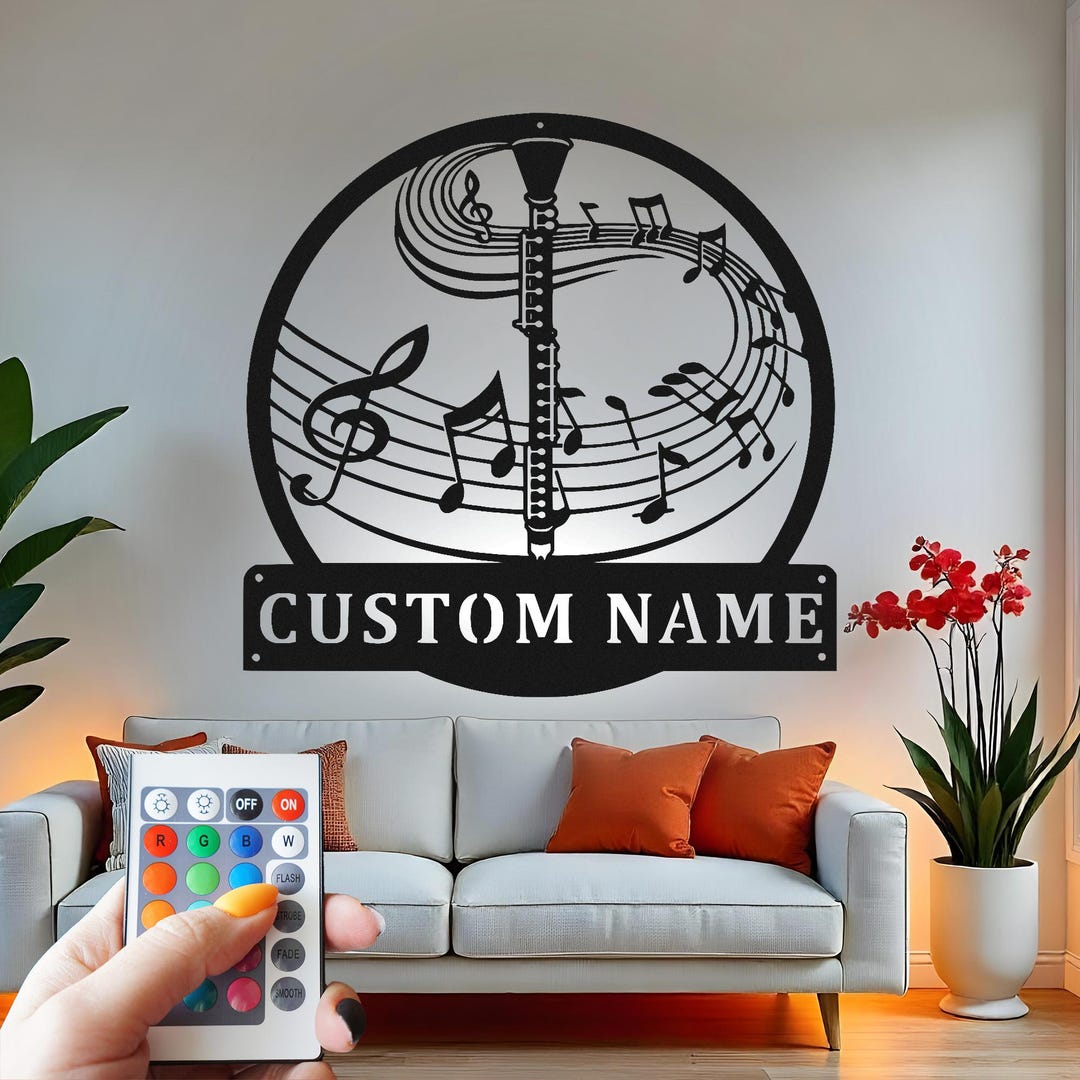 Clarinet Music Custom Sign Metal Wall Decor With Led Light , Musician ...