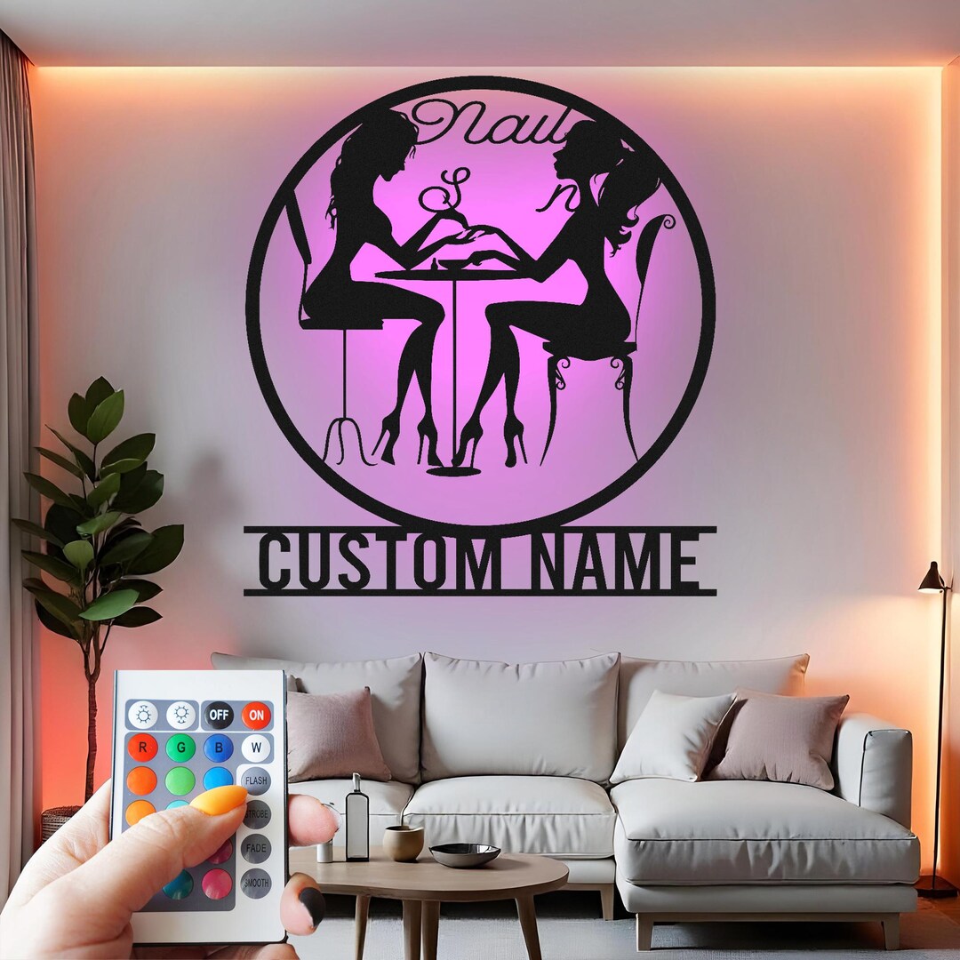 Custom Nail Salon Metal Wall Art With Led Light , Personalized Beauty ...