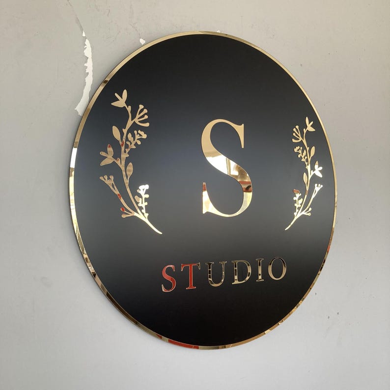 Business Round Mirror Logo Sign, Custom 3D Acrylic Sign, Modern Office ...