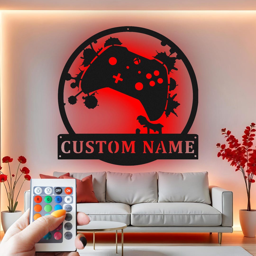 Custom Gaming Controller Metal Wall Art With Led Light , Personalized ...