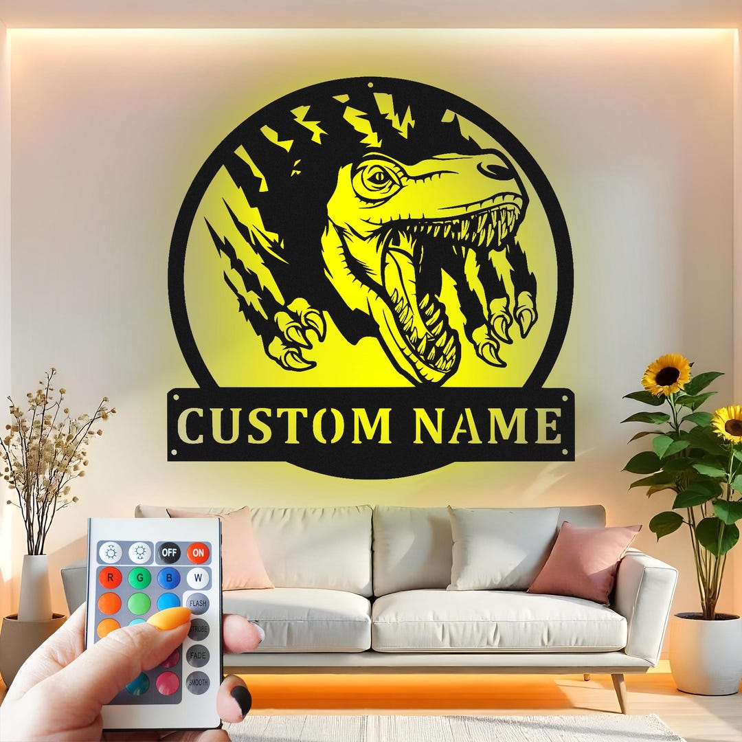 Custom Dinosaur LED Metal Wall Art: Jurassic Raptor Decor - Etsy
