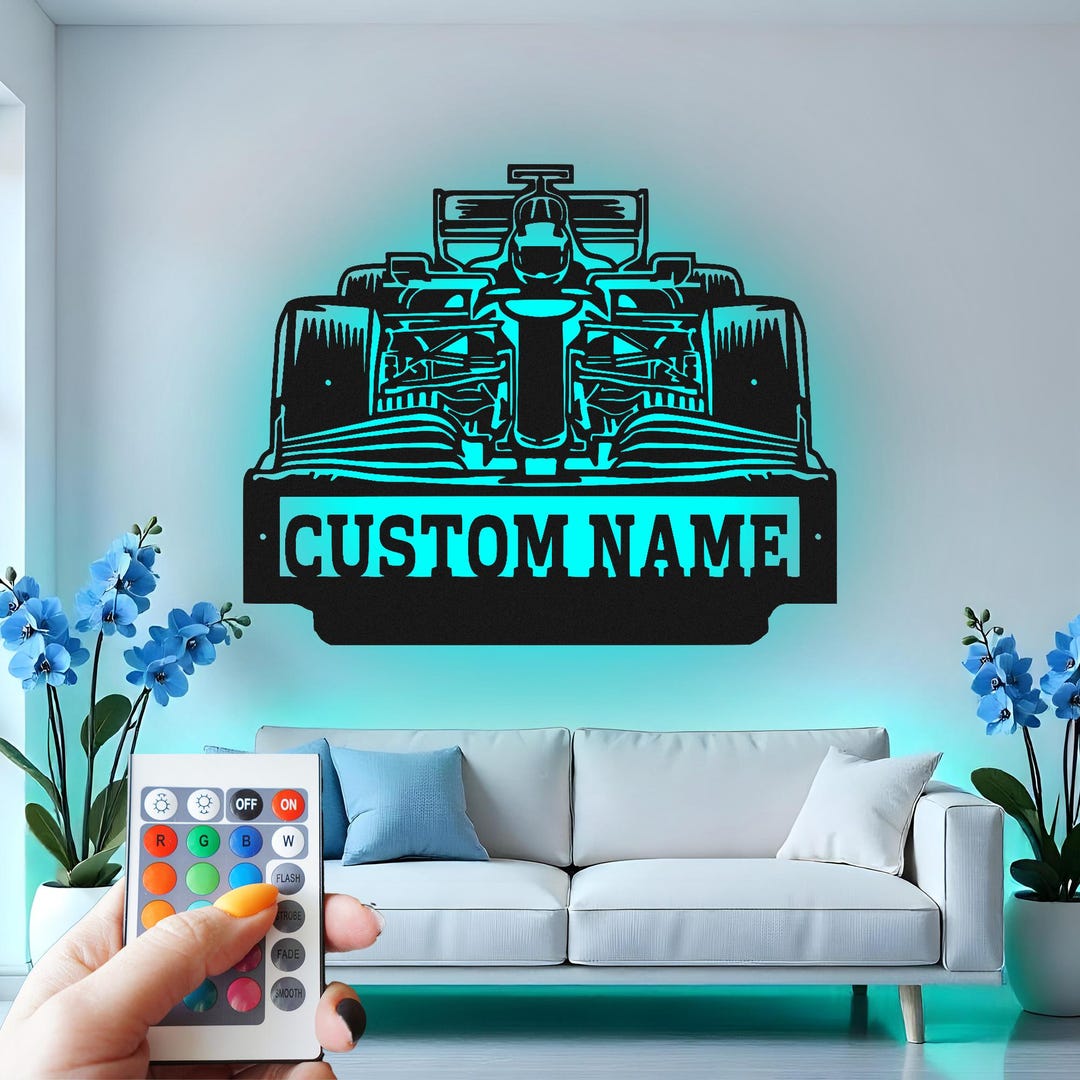 Custom LED Racing Car Metal Wall Art: Personalized Garage Decor - Etsy