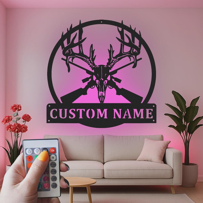 Personalized Deer Skull Metal Sign | Crossed Rifles Hunting Wall Art - Etsy