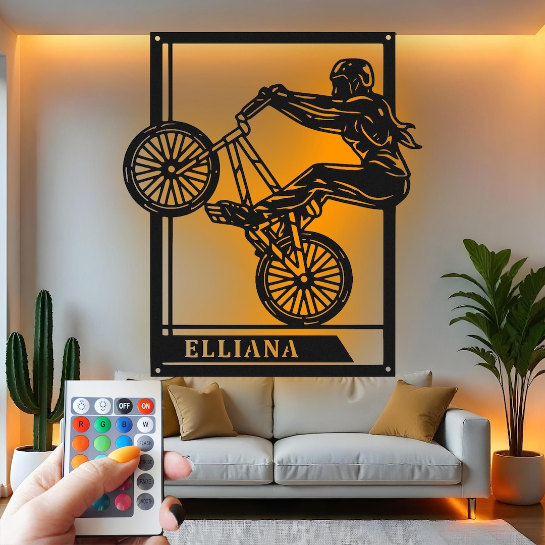 Custom BMX Bike Rider LED Metal Wall Art: Personalized Cycling Decor - Etsy