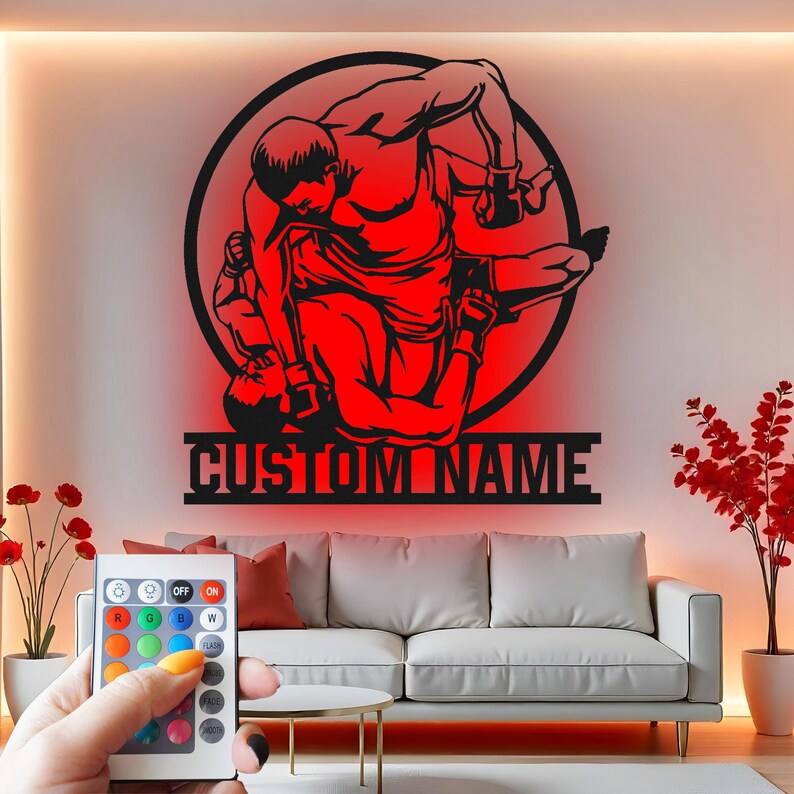 Custom MMA Fighter Metal Wall Art With Led Light , Personalized Mixed ...