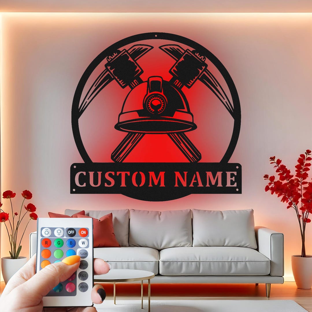 Custom Miner Metal Wall Art With Led Light , Personalized Mining Decor ...
