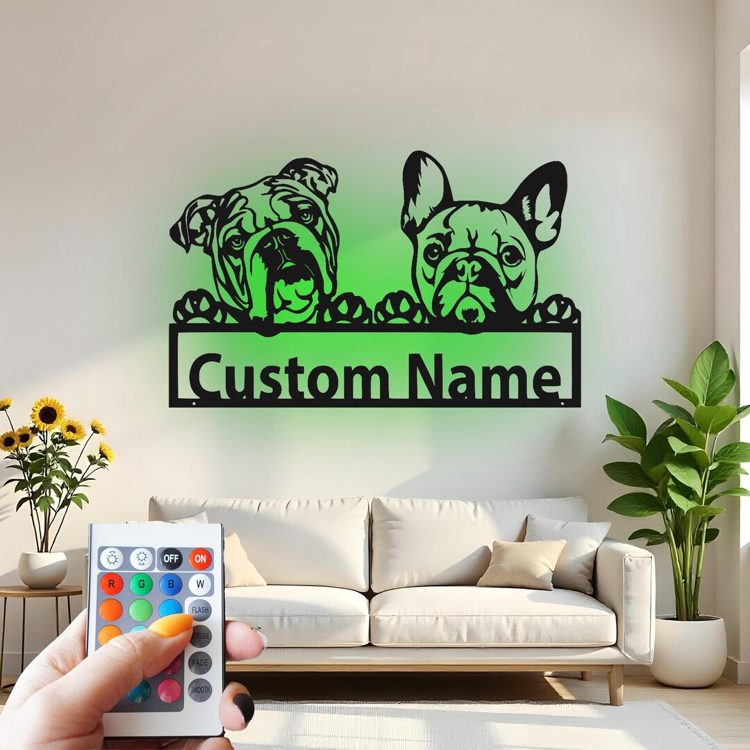 Custom Bulldog & Frenchie LED Metal Wall Art: Personalized Pet Decor - Etsy