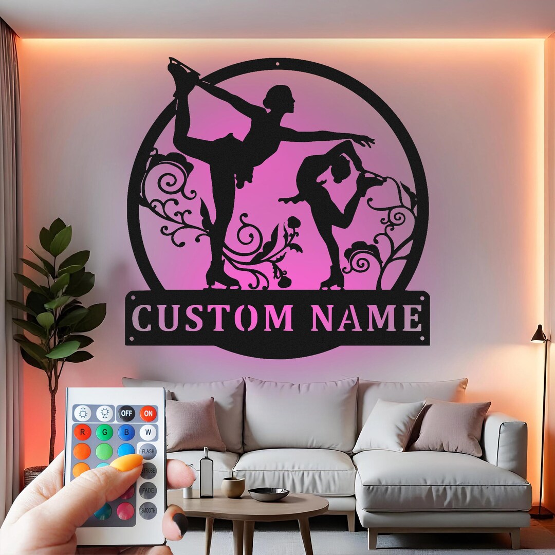 Custom Figure Skating Metal Wall Art With LED: Personalized Ice Skater ...
