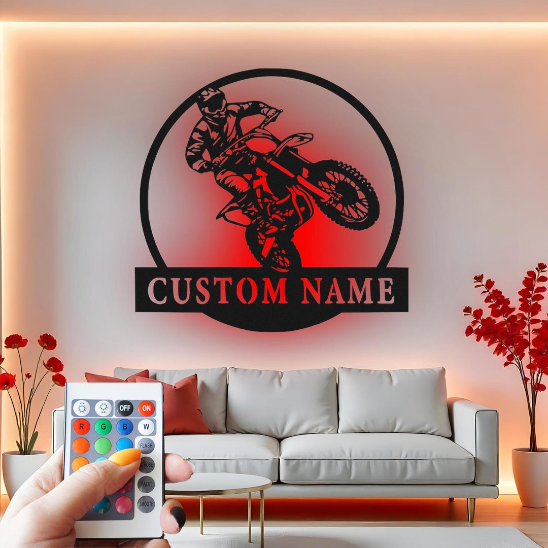 Dirt Bike Rider Custom Sign Metal Wall Decor With Led Light , Motocross ...