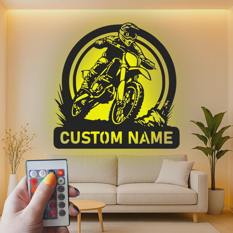 Custom Motocross Rider Metal Wall Art With LED Lights – Dirt Bike ...