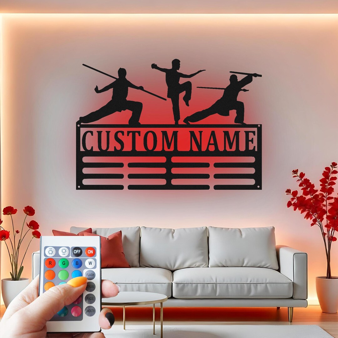 Custom Martial Arts Metal Wall Art With Led Light , Personalized Karate ...