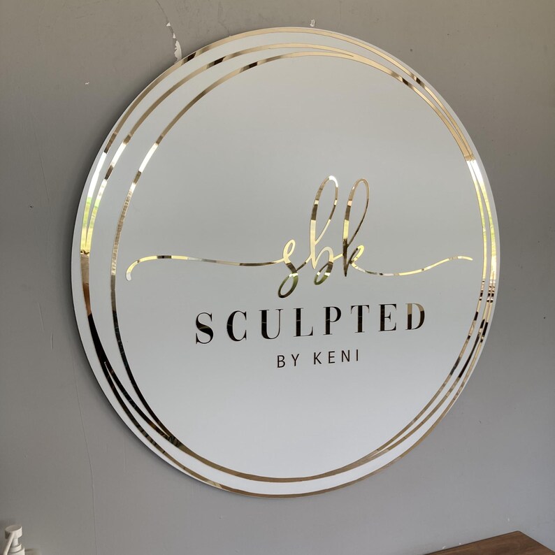 Business Round Mirror Logo Sign, Custom 3D Acrylic Sign, Modern Office ...
