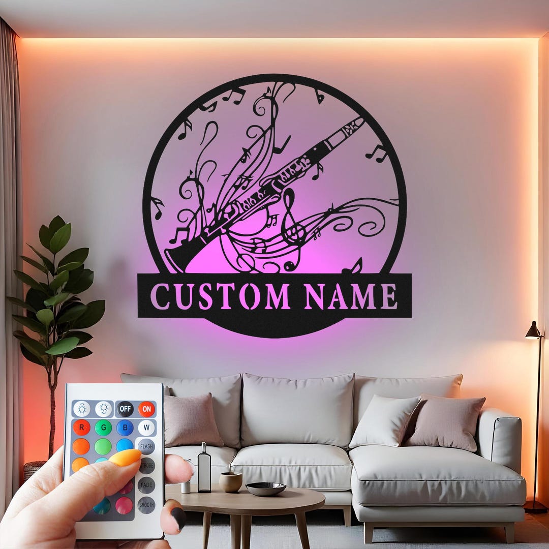 Custom Clarinet Metal Wall Art With Led Light , Personalized Musician ...