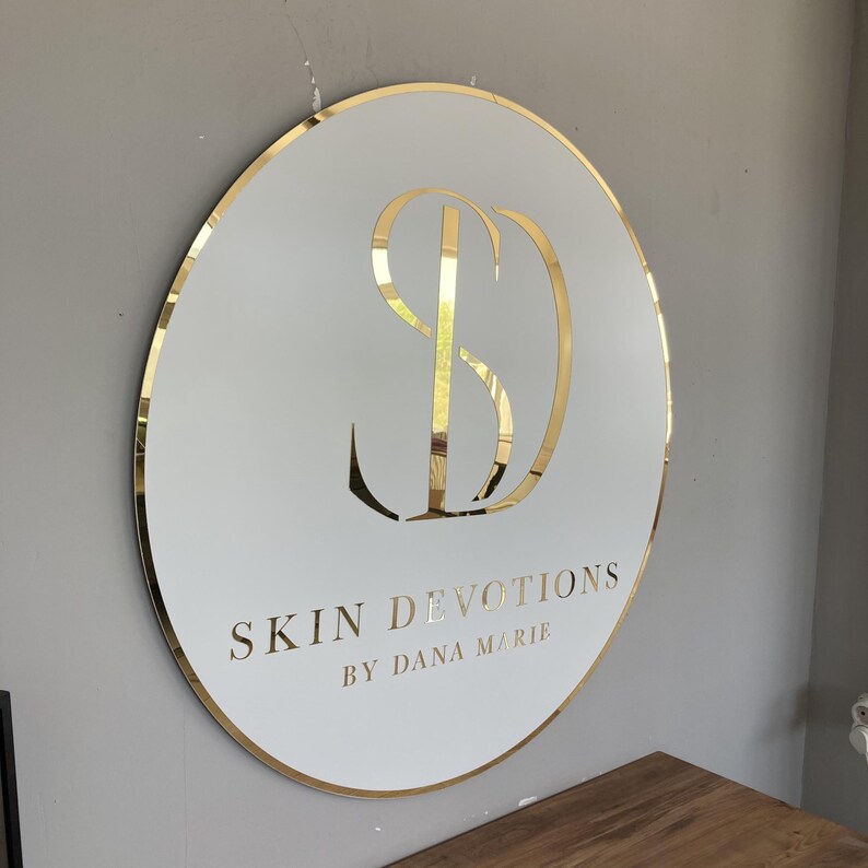 Business Round Mirror Logo Sign, Custom 3D Acrylic Sign, Modern Office ...